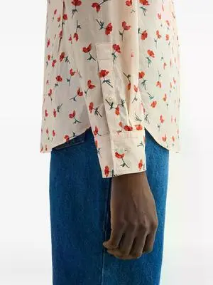 JIL SANDER Cotton Muslin Mini Flower Print Shirt - Neutrals