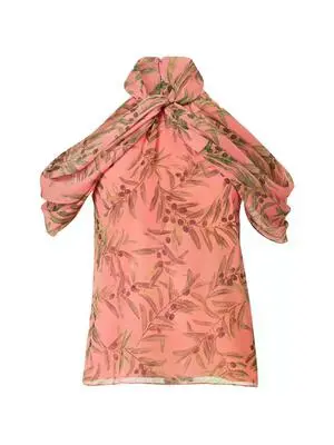 Carolina Herrera Olive Branch-print Halterneck Top - Pink