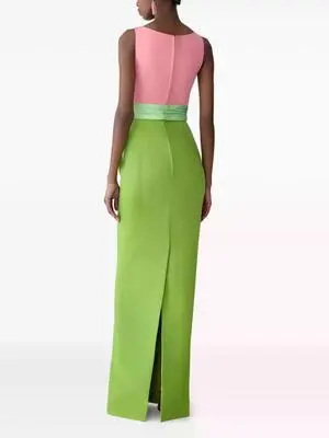 Carolina Herrera Color-blocked Column Gown With Overskirt - Green
