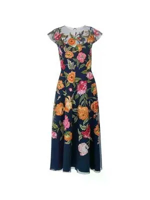 Carolina Herrera Floral-embroidered Tulle Midi Dress - Blue