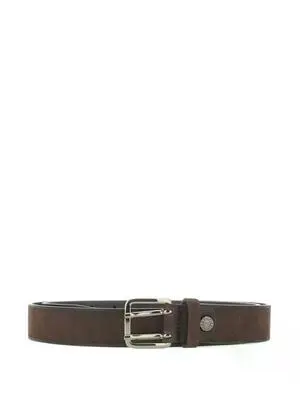 GIANNI CHIARINI Pebbled Double-prong Leather Belt - Brown
