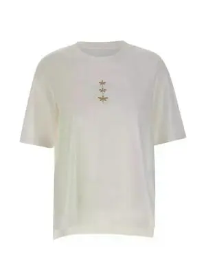 ELENA MIRO` Dragonfly-appliqué Side-slits T-shirt - Neutrals