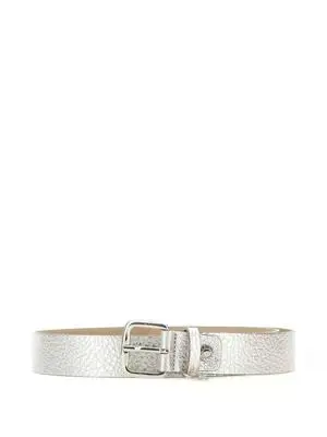 GIANNI CHIARINI Maxi-grain Square Buckle Leather Belt - Silver