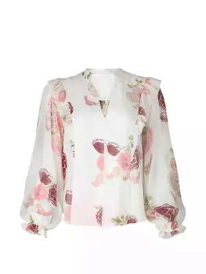 Giambattista Valli Ruffled-detail Floral-print Blouse - White