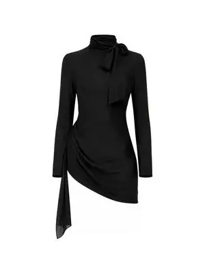 Brandon Maxwell Raina Tie-neck Mini Dress - Black