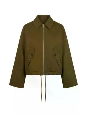 Closed Drawstring-waist Zip-up Jacket - Green