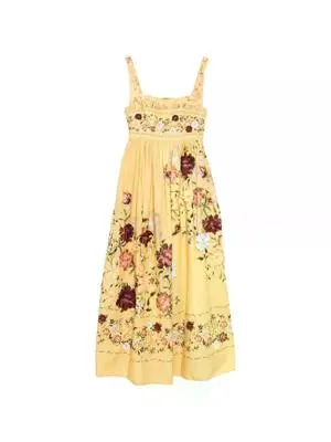 Agua Bendita Floral-detail Midi Dress - Yellow