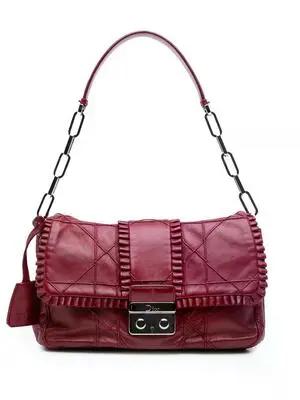 Dior 2009 Lambskin Cannage New Lock Ruffle Flap Shoulder Bag - Red
