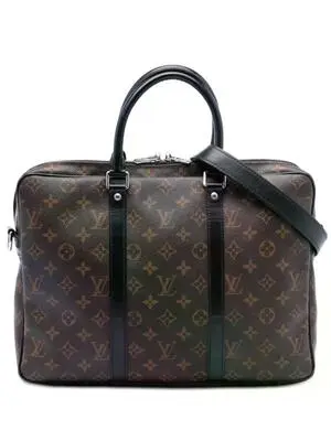 LOUIS VUITTON 2016 Monogram Macassar Porte Documents Voyage - Black