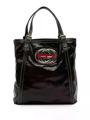 Gucci 2016-2026 Patent Dialux Britt Web Tote Bag - Black