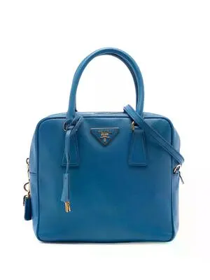 Prada 2010-2025 Small Saffiano Square Bauletto Satchel - Blue