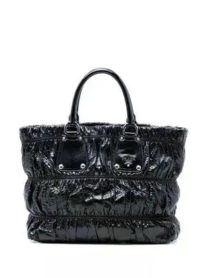 Prada 2021-2025 Vernice Gaufre Satchel - Black