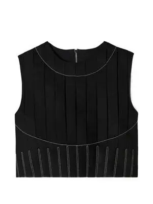 Tory Burch Wool Twill Pleated Top - Black