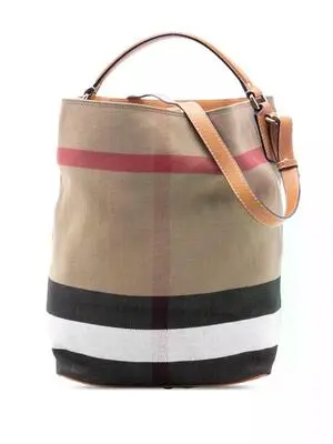 Burberry 2000-2017 Medium Mega Check Canvas Ashby Bucket Bag Satchel - Brown
