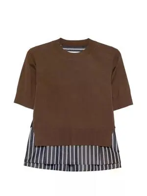 Sacai Striped-panel T-shirt - Brown