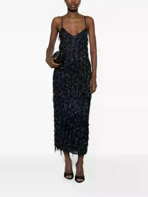 Stella McCartney Fringe V-neck Dress - Black
