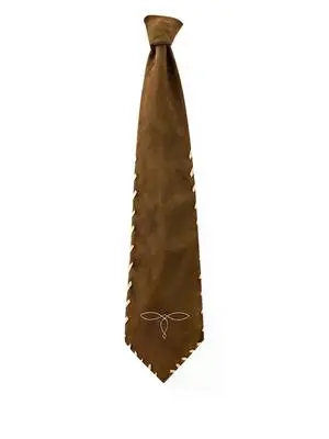 Ralph Lauren Embroidered Suede Tie - Brown