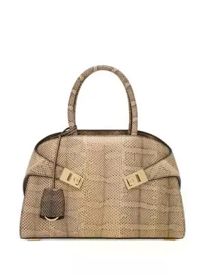 FERRAGAMO Hug Snakeskin Tote Bag - Neutrals