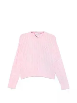Tommy Hilfiger Cable-knit V-neck Sweater - Pink