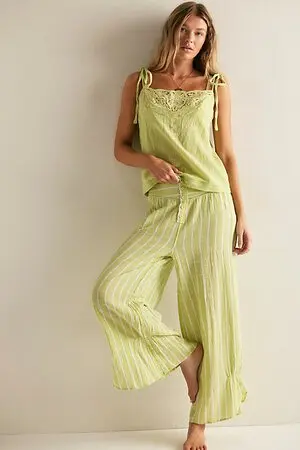 Free People Textured Cami And Wide-leg Pants Set - Lime Combo