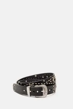 GOLDEN GOOSE Studded Leather Belt - Black