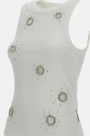 DES_PHEMMES Embellished Tank Top - White