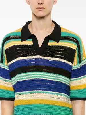 LANEUS Striped Knitted T-shirt - Black