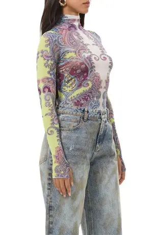 AFRM Zadie Turtleneck Printed Mesh Top - Citrus Paisley