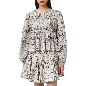 ALLSAINTS Melani Print Gathered Peplum Top - Canter Ecru White