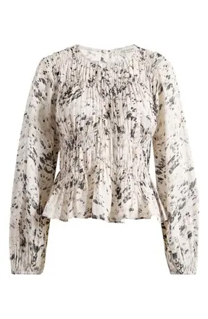 ALLSAINTS Melani Print Gathered Peplum Top - Canter Ecru White