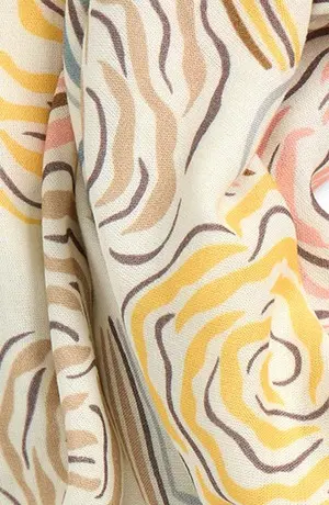 Echo Gestural Rose Print Square Scarf - Cream