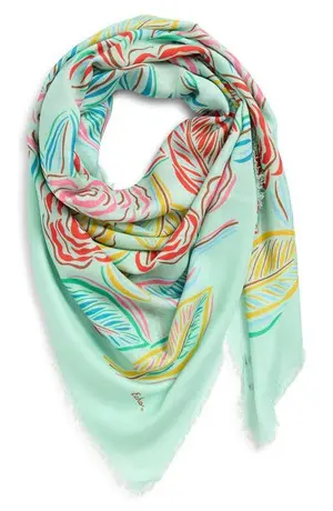 Echo Gestural Rose Print Square Scarf - Multi