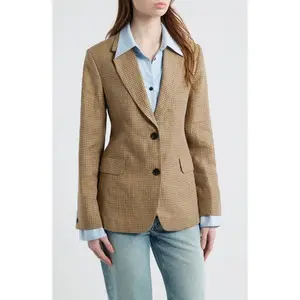 Rag & Bone Frank Plaid Linen Blazer With Poplin Bib - Tan Plaid