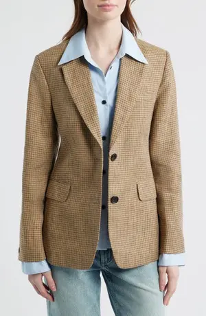 Rag & Bone Frank Plaid Linen Blazer With Poplin Bib