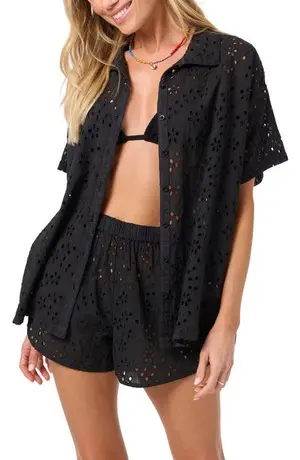 O'Neill Jenna Cotton Eyelet Cover-up Shirt - Black