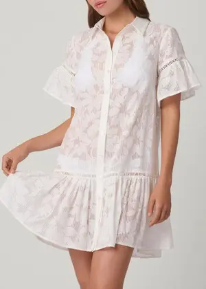 Shoshanna Ruffle Mini Floral Burnout Cover Up - Optic
