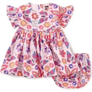 TEA COLLECTION Ruffle Sleeve Baby Dress Set - Butterfly Tile