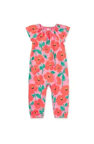 TEA COLLECTION Tulip Sleeve Baby Romper - Poppy Poppies