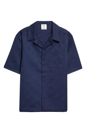 Casablanca Monogram Cotton Poplin Camp Shirt - Navy