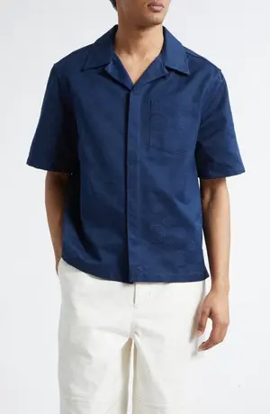 Casablanca Monogram Cotton Poplin Camp Shirt - Navy