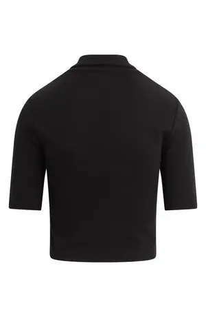 FAVORITE DAUGHTER Cropped Organic Cotton Polo With Johnny Collar - Black