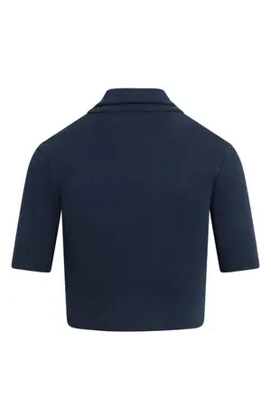 FAVORITE DAUGHTER Cropped Organic Cotton Polo With Johnny Collar - Navy