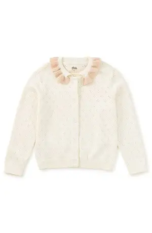 TEA COLLECTION Collared Pointelle Cardigan - Chalk
