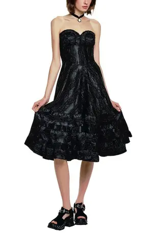 Anna Sui Crushed Satin Strapless Sweetheart Dress