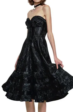 Anna Sui Crushed Satin Strapless Sweetheart Dress