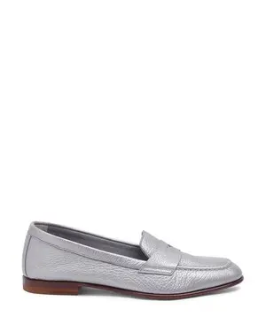Santoni Tumbled Leather Penny Loafer - Silver