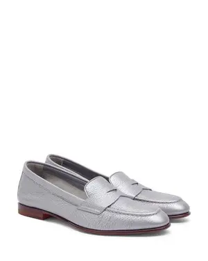 Santoni Tumbled Leather Penny Loafer - Silver