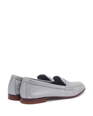 Santoni Tumbled Leather Penny Loafer - Silver