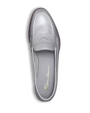 Santoni Tumbled Leather Penny Loafer - Silver