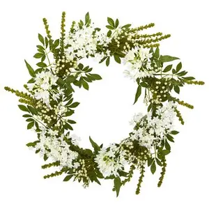 NEARLY NATURAL 24-in Mixed Floral Artificial Wreath - White